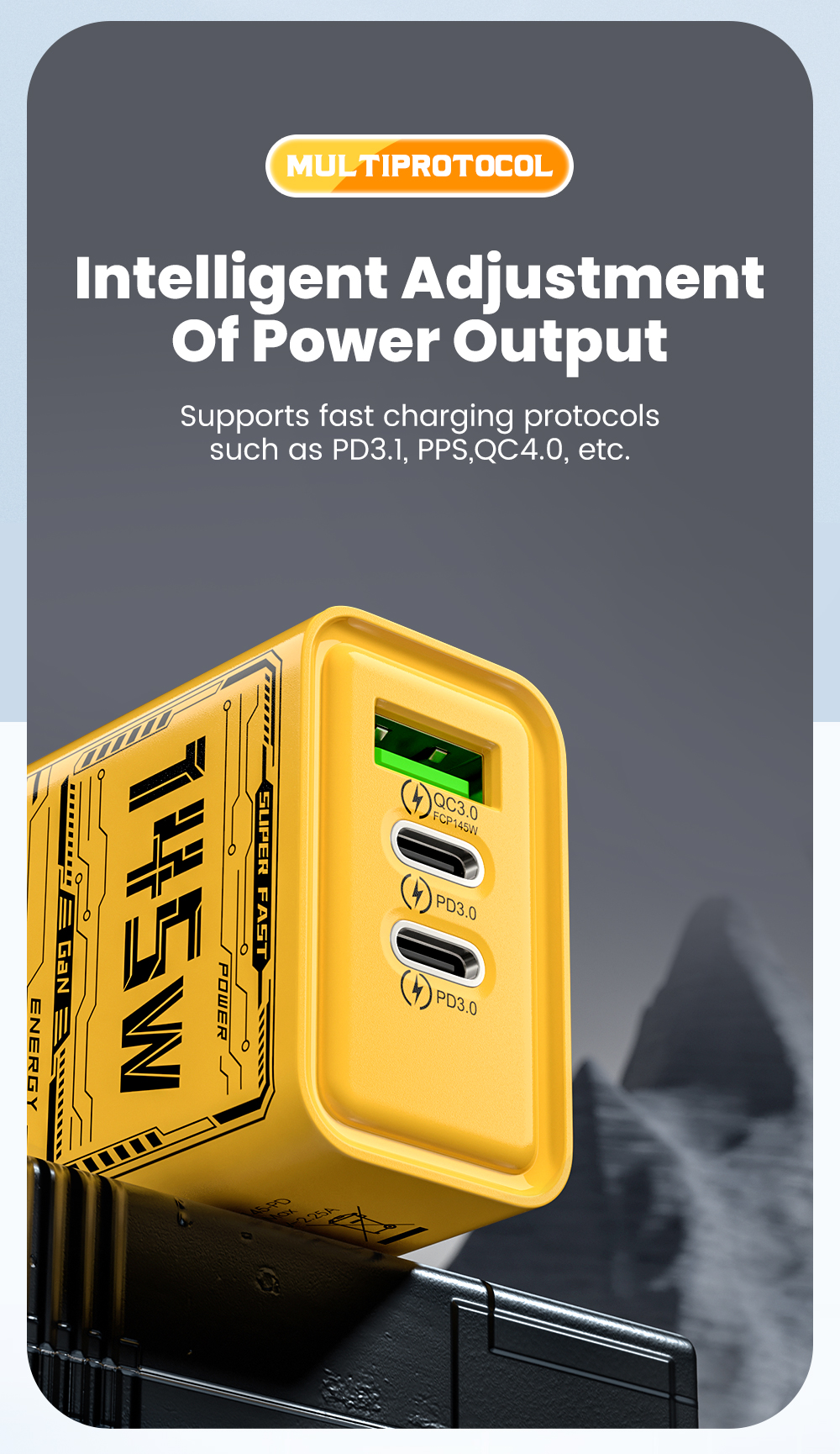 145W USB Charger Head 3 Ports Charging Adapter USB Wall Charger ...