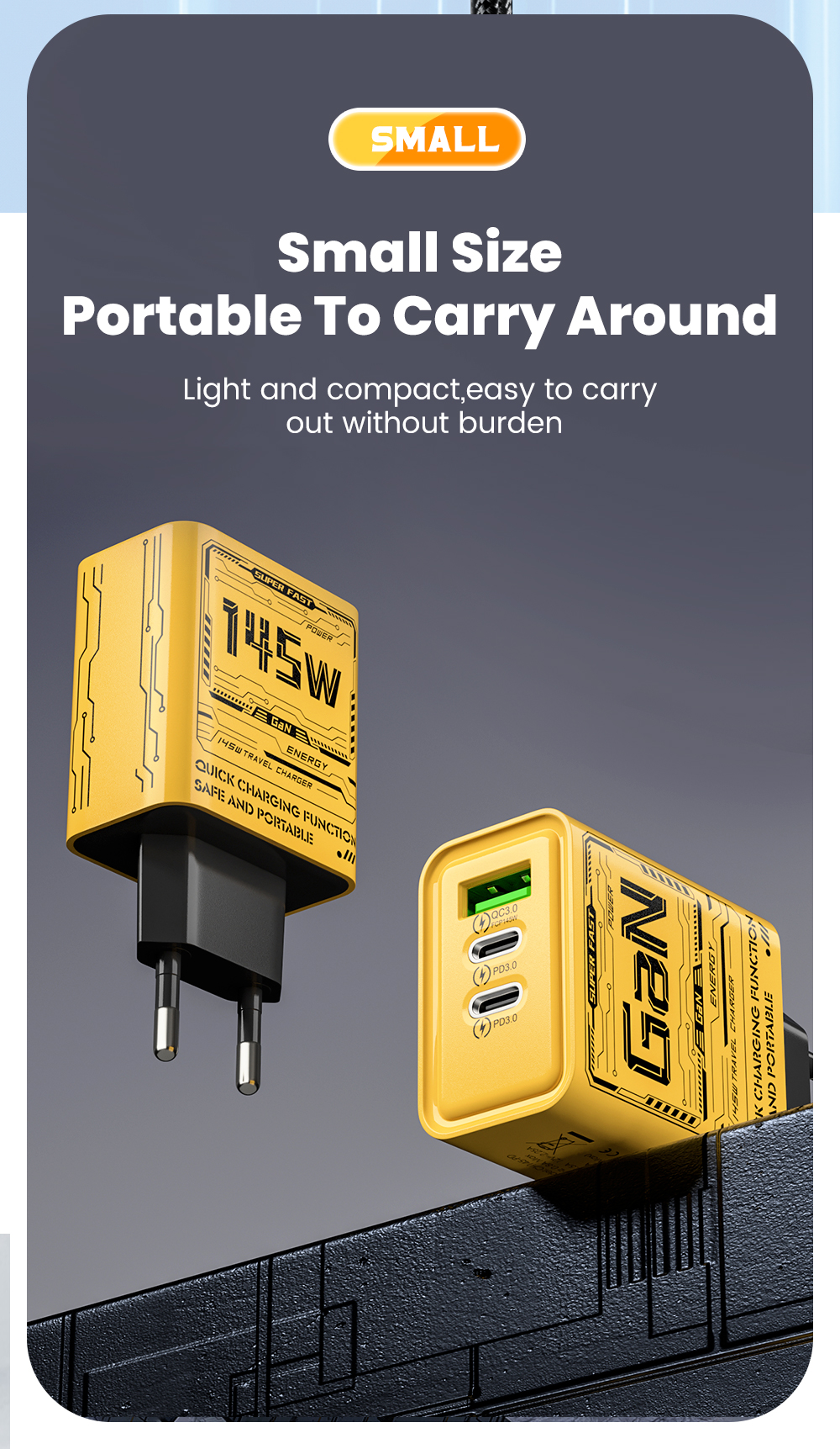 145W USB Charger Head 3 Ports Charging Adapter USB Wall Charger ...