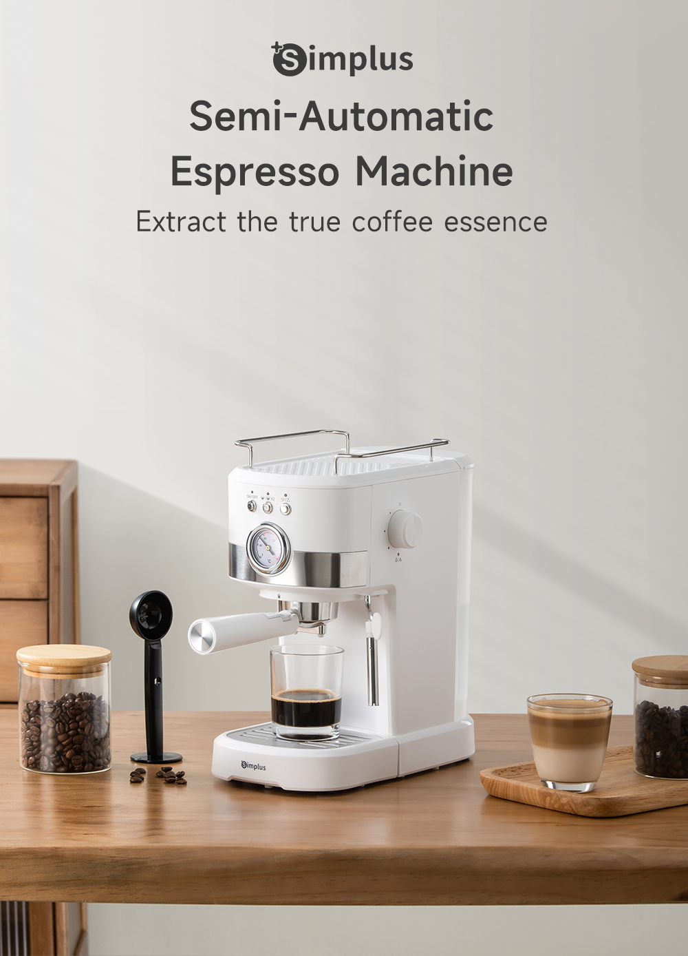 Simplus Coffee Maker Semi Automatic Espresso Extraction 15Bar High ...