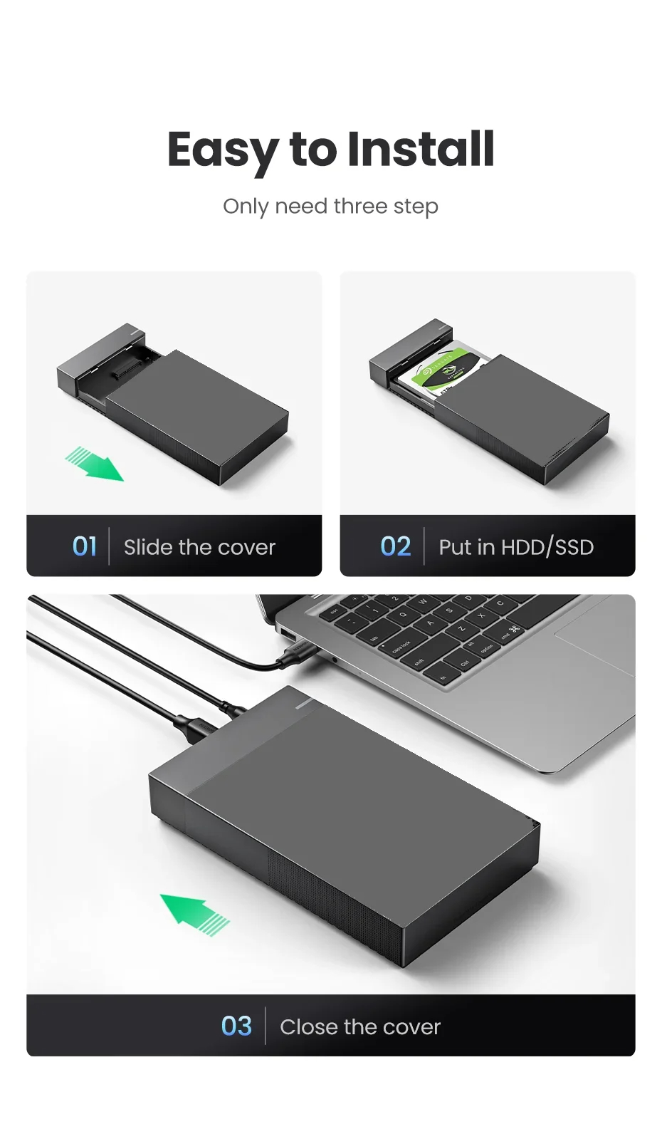 3.5 inch HDD Case USB 3.0 to SATA III External Hard Drive Reader 10TB ...