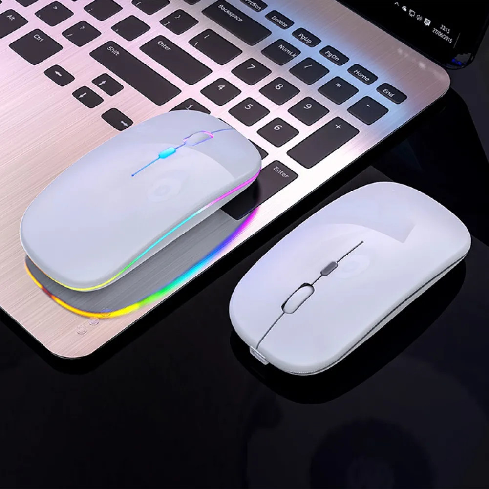 Rechargeable Wireless Mouse Slim LED Light 2.4GHz Bluetooth 5.2 Silent ...