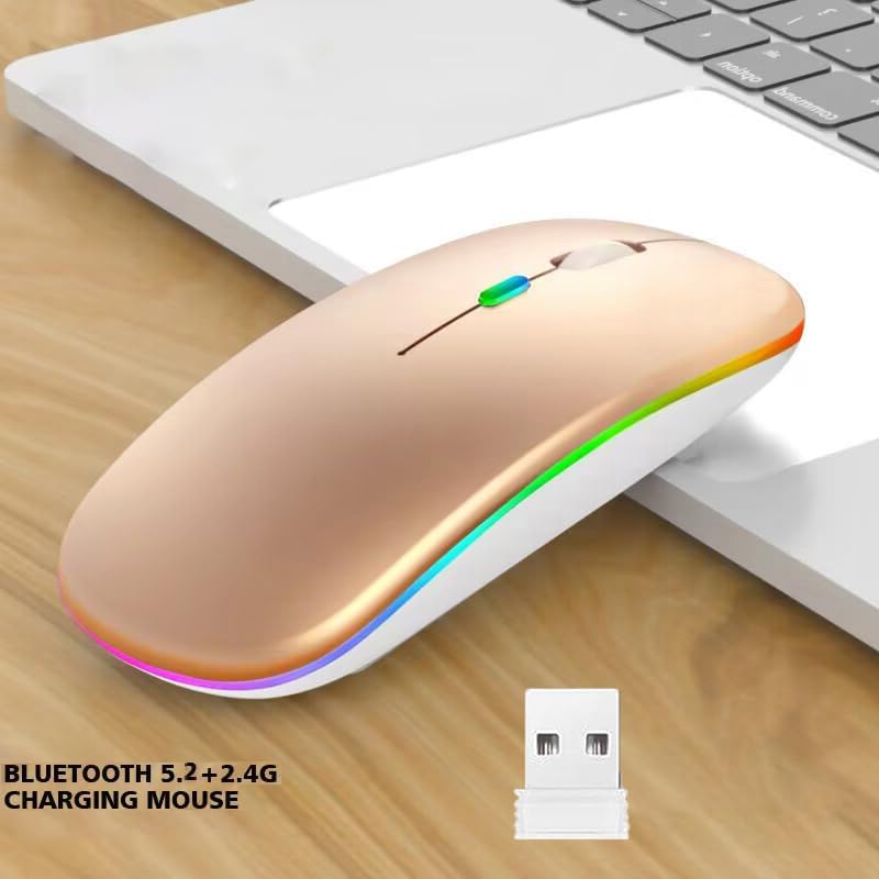 Rechargeable Wireless Mouse Slim LED Light 2.4GHz Bluetooth 5.2 Silent ...