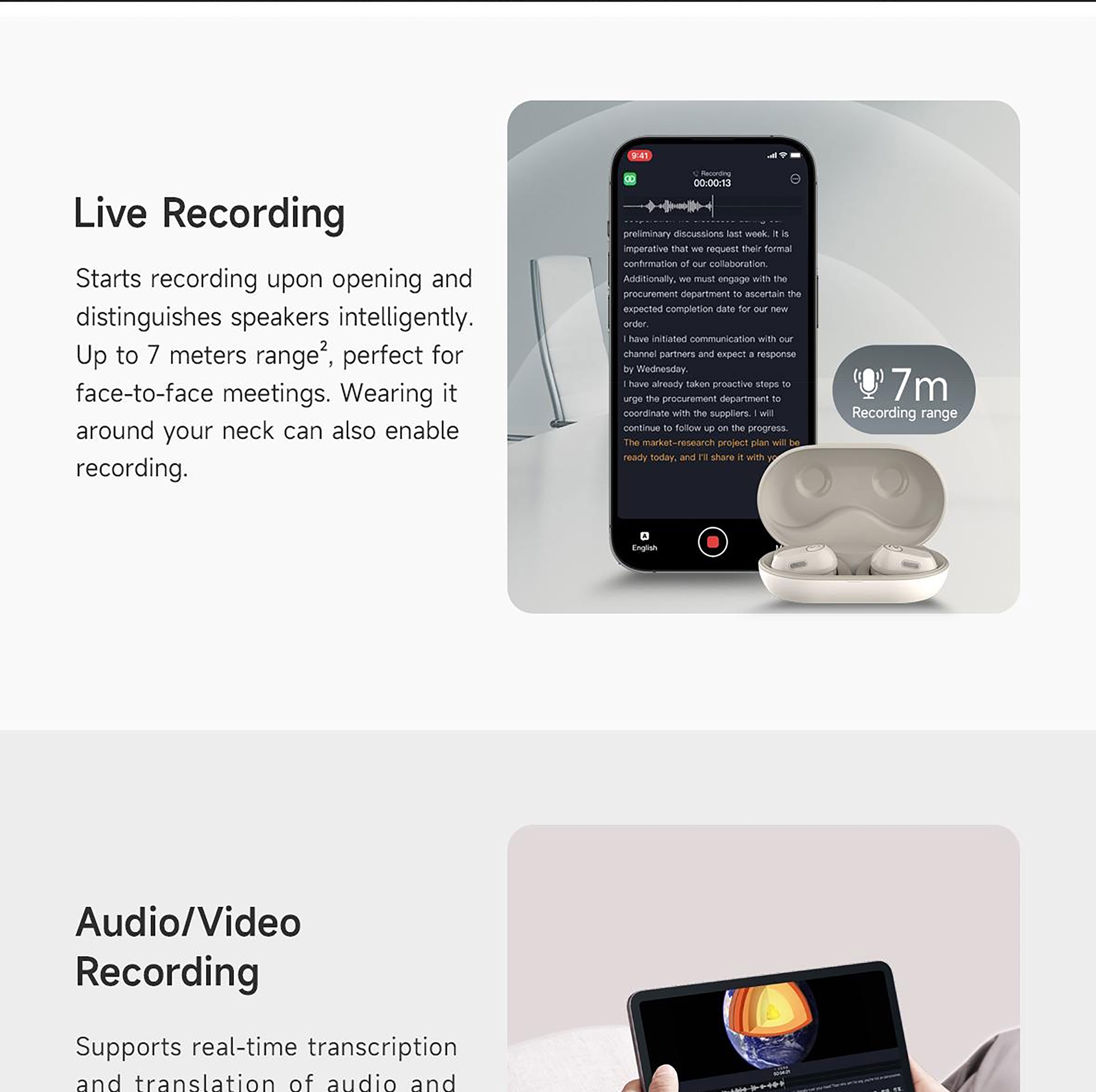 VIAIM Audio Interpretation Headset Air Real Time Translation Recording ...