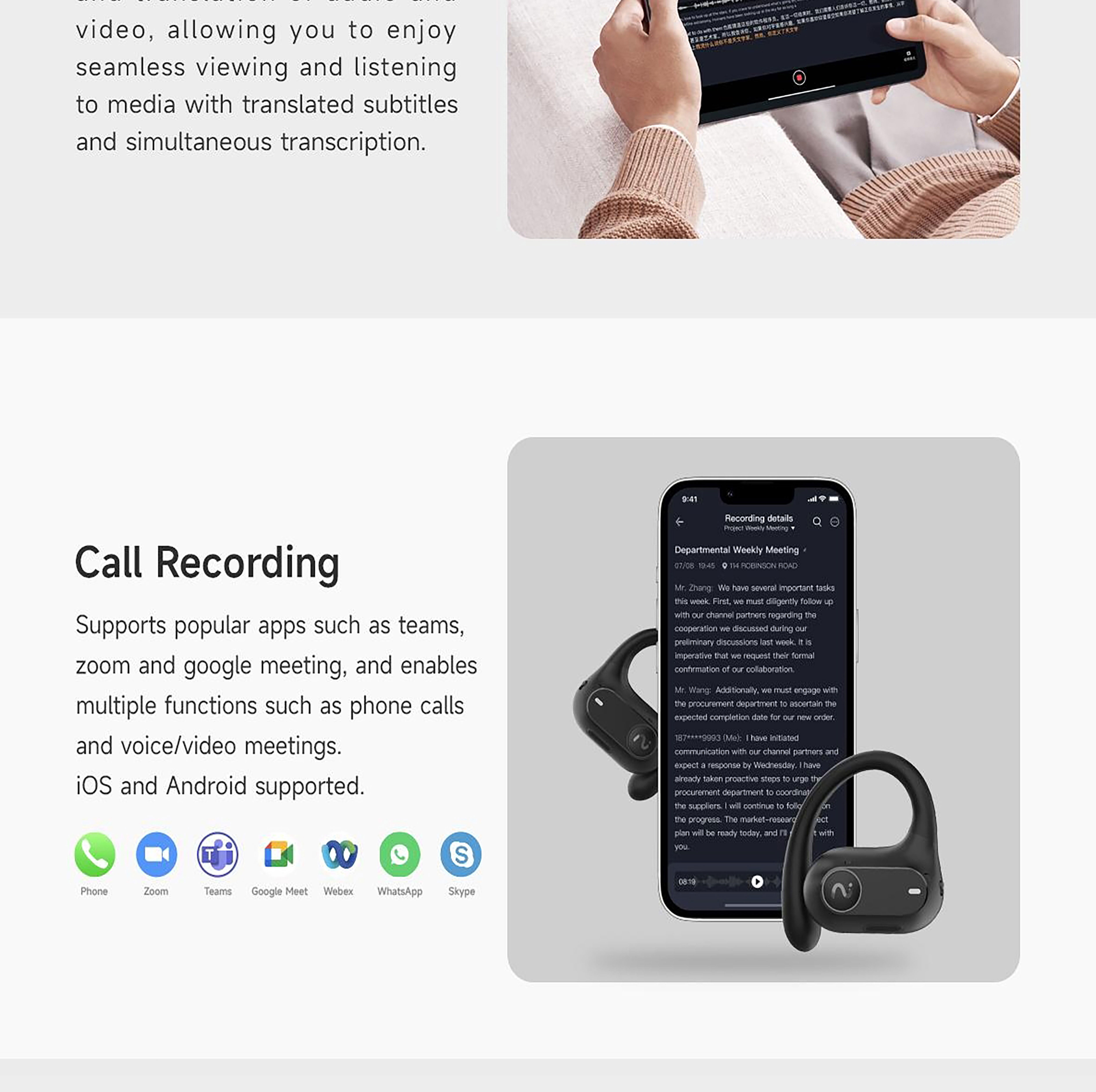 VIAIM Audio Interpretation Headset Air Real Time Translation Recording ...