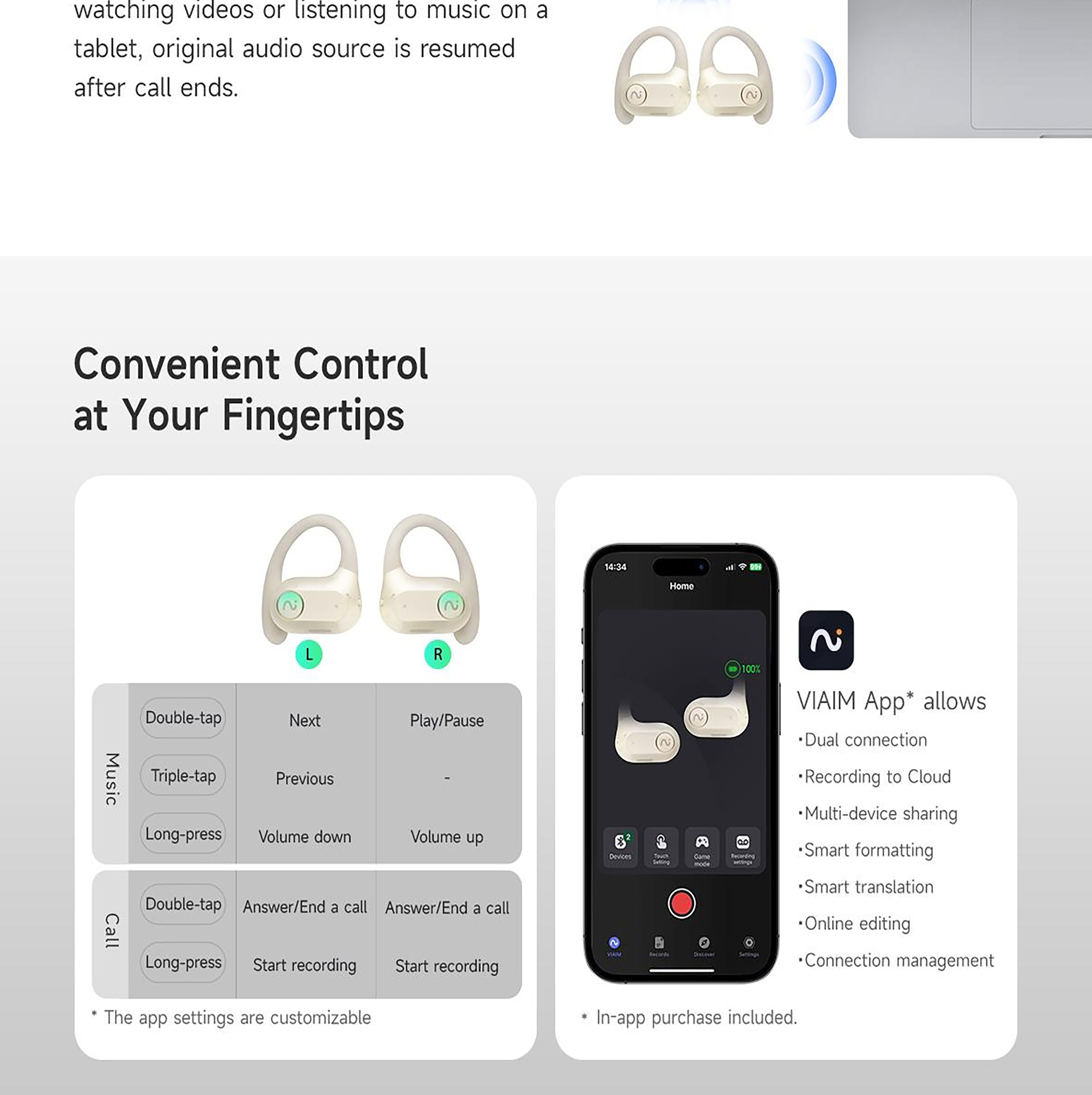 VIAIM Audio Interpretation Headset Air Real Time Translation Recording ...