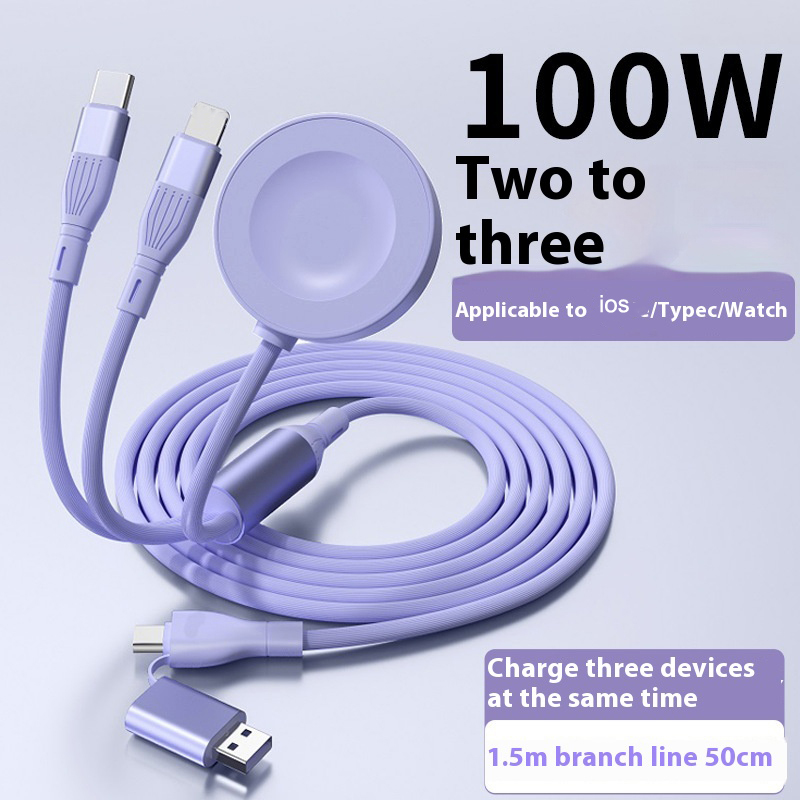 2 to 3 100W super fast charging type c to type c cable 3 in 1 Silicone ...