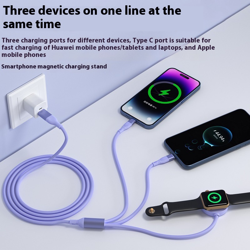 2 to 3 100W super fast charging type c to type c cable 3 in 1 Silicone ...