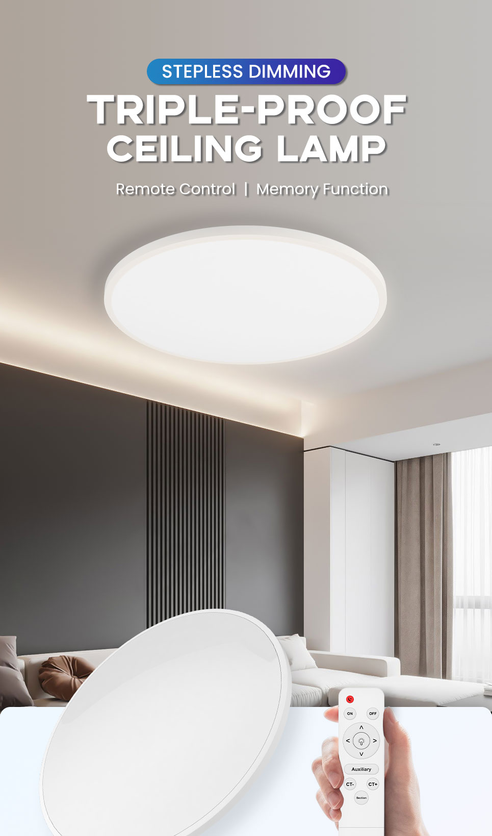 【Tricolor+Remote Control】Tricolor Change/White Light Fully Sealed ...