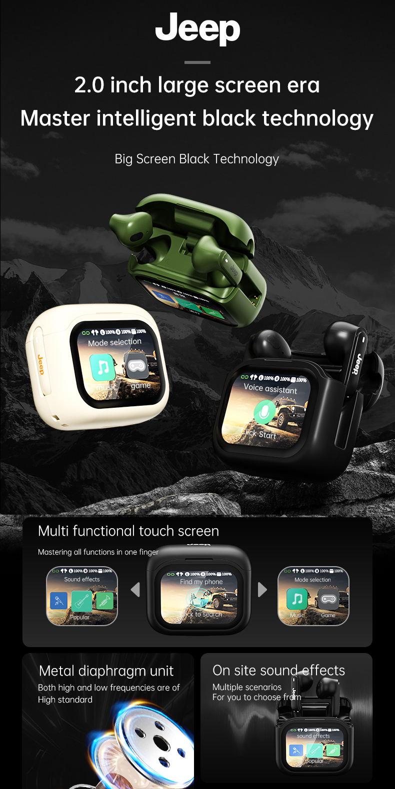 Jeep EW113 Bluetooth Earphones Smart Touch Screen ANC Noise Cancelling ...