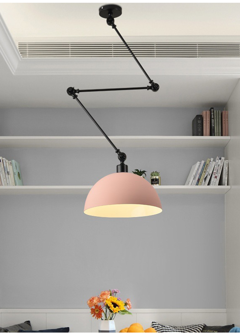 Industrial Adjustable Swing Arm Pendant Light With Macaron Dome Shade ...