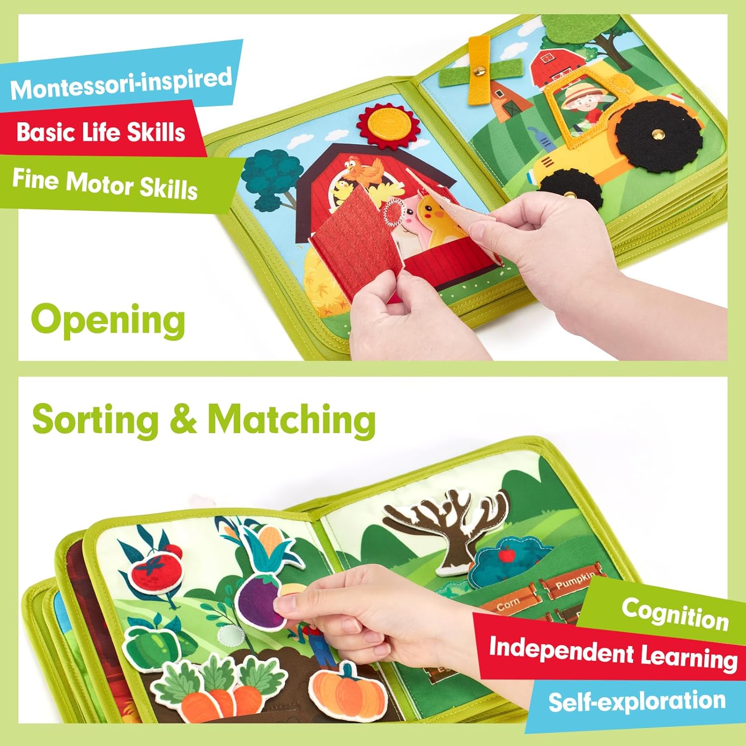Montessori Busy Book Baby Early Education Book Farm Animal Scene ...