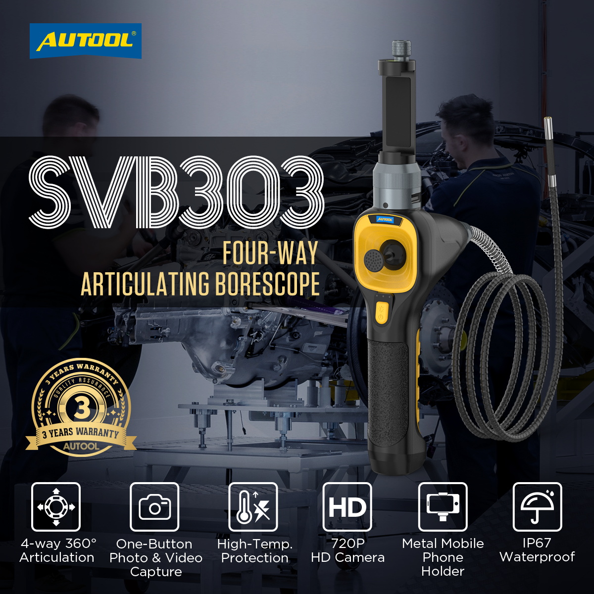 AUTOOL Articulating Borescope 360° Camera SVB303 Engine Inspection ...