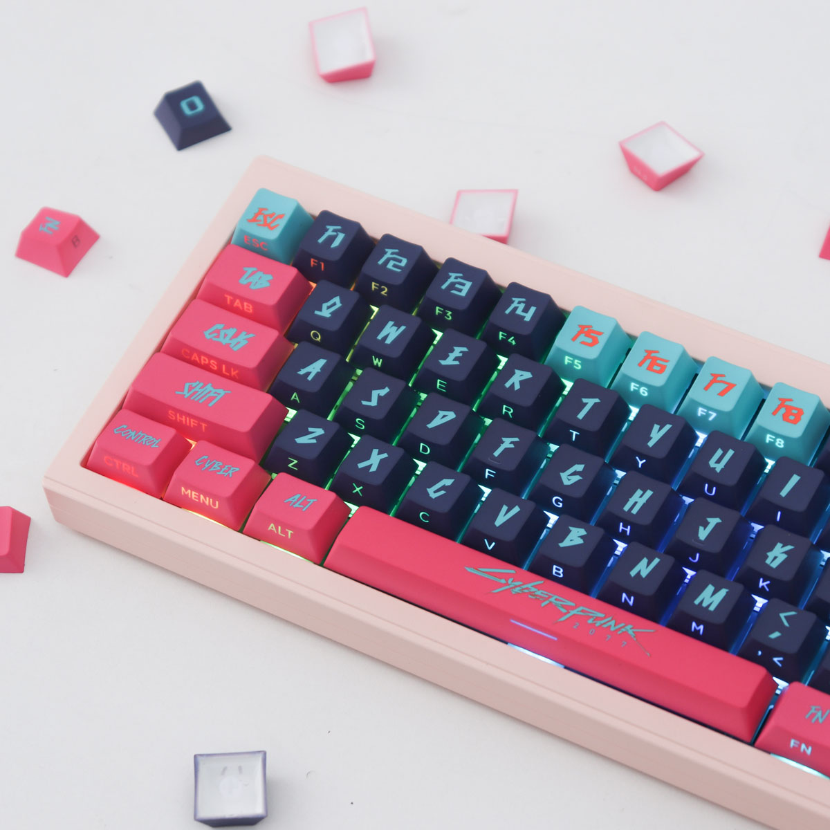 130 Keys Cyberpunk Keycaps Side Shine Through PBT Dye-sub Cherry ...