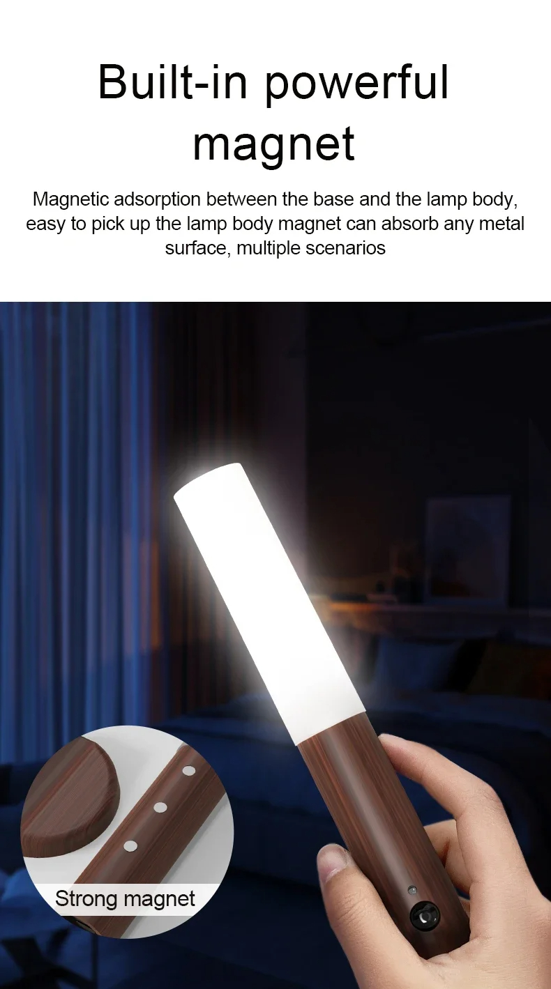 2pcs LED Motion Sensor Night Light Lmitation Wood USB Rechargeable ...