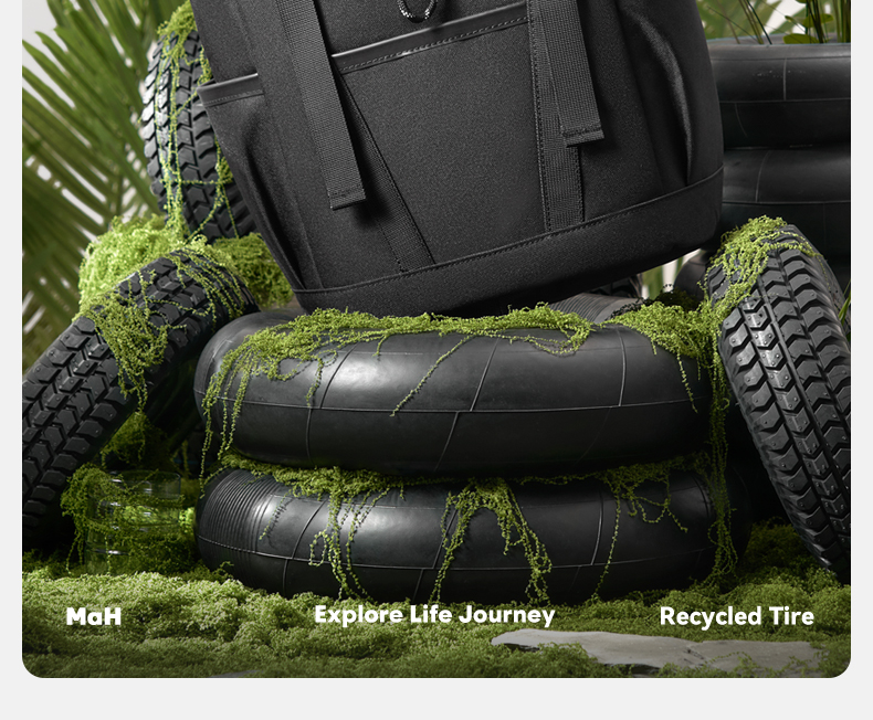 MAH 3119 Tour Recycled Tire Black Backpack With Waterproof Fabric 15.6 ...