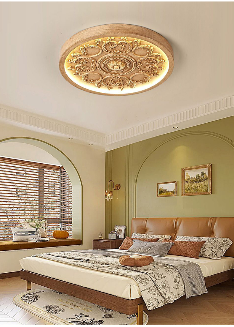 French Carved Design Round Ceiling Light Aesthetic Bedroom Lamp ...