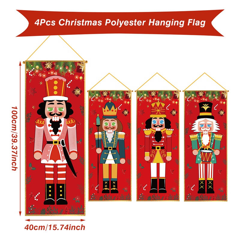 4pcs Christmas Soldier Nutcracker Hanging Flag Banner Polyester Garden ...