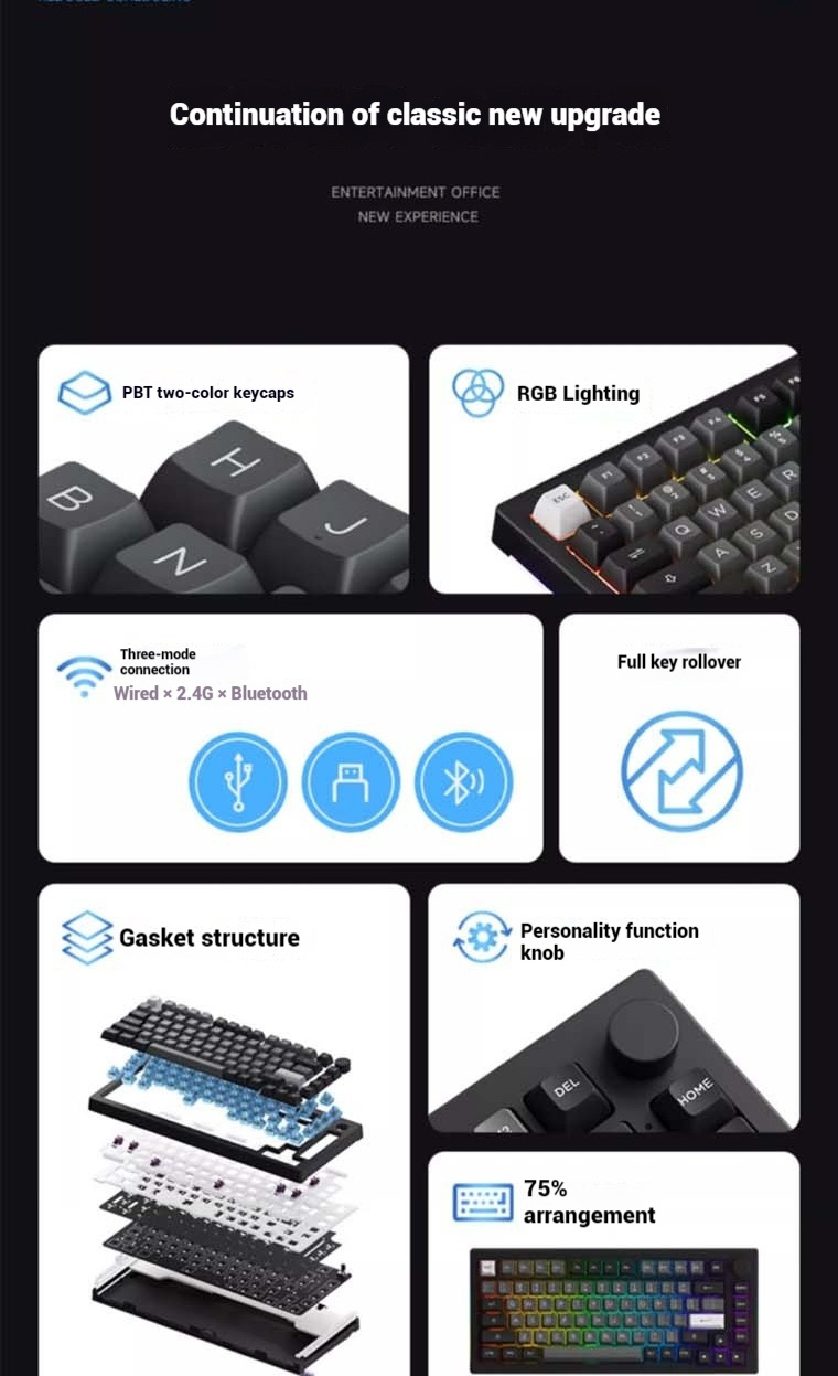 AKKO 5075B Plus three mode Mechanical keyboard ASA Black Silver Black Blue Hot Swappable RGB ...