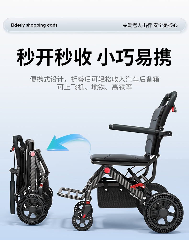 Ultra-Lightweight Portable Transport Wheelchair Foldable Travel ...