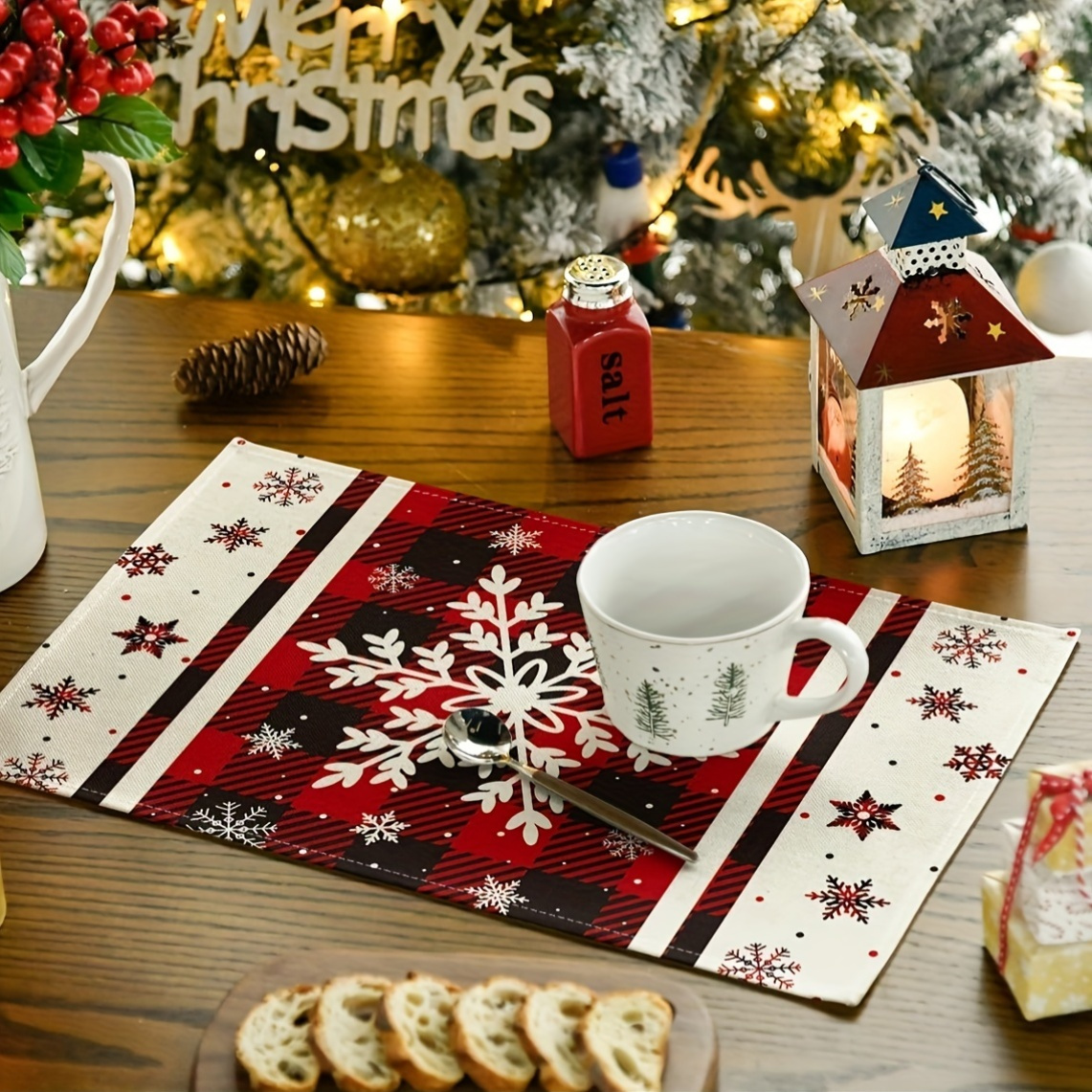1Piece Christmas Linen Placemat, Christmas Theme Placemat, Red Heat ...