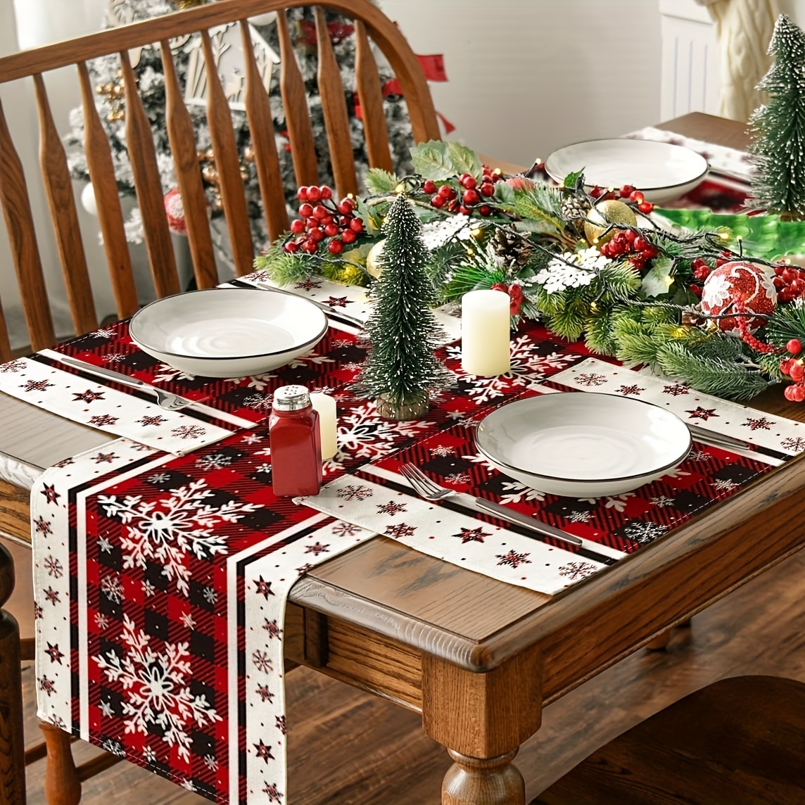 1Piece Christmas Linen Placemat, Christmas Theme Placemat, Red Heat ...