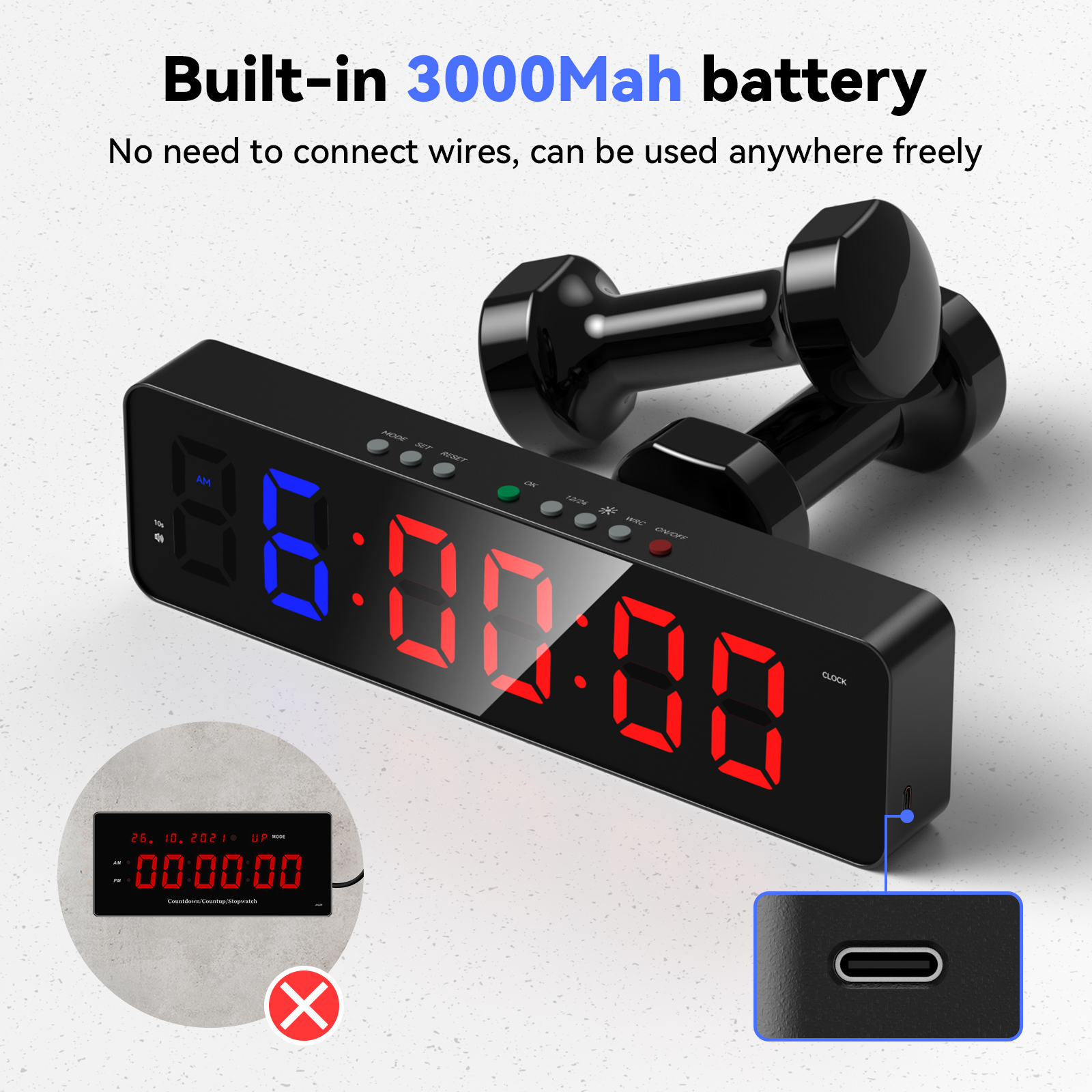 2 inch LED Gym Timer Digit with Remote Interval Workout Clock for Home ...