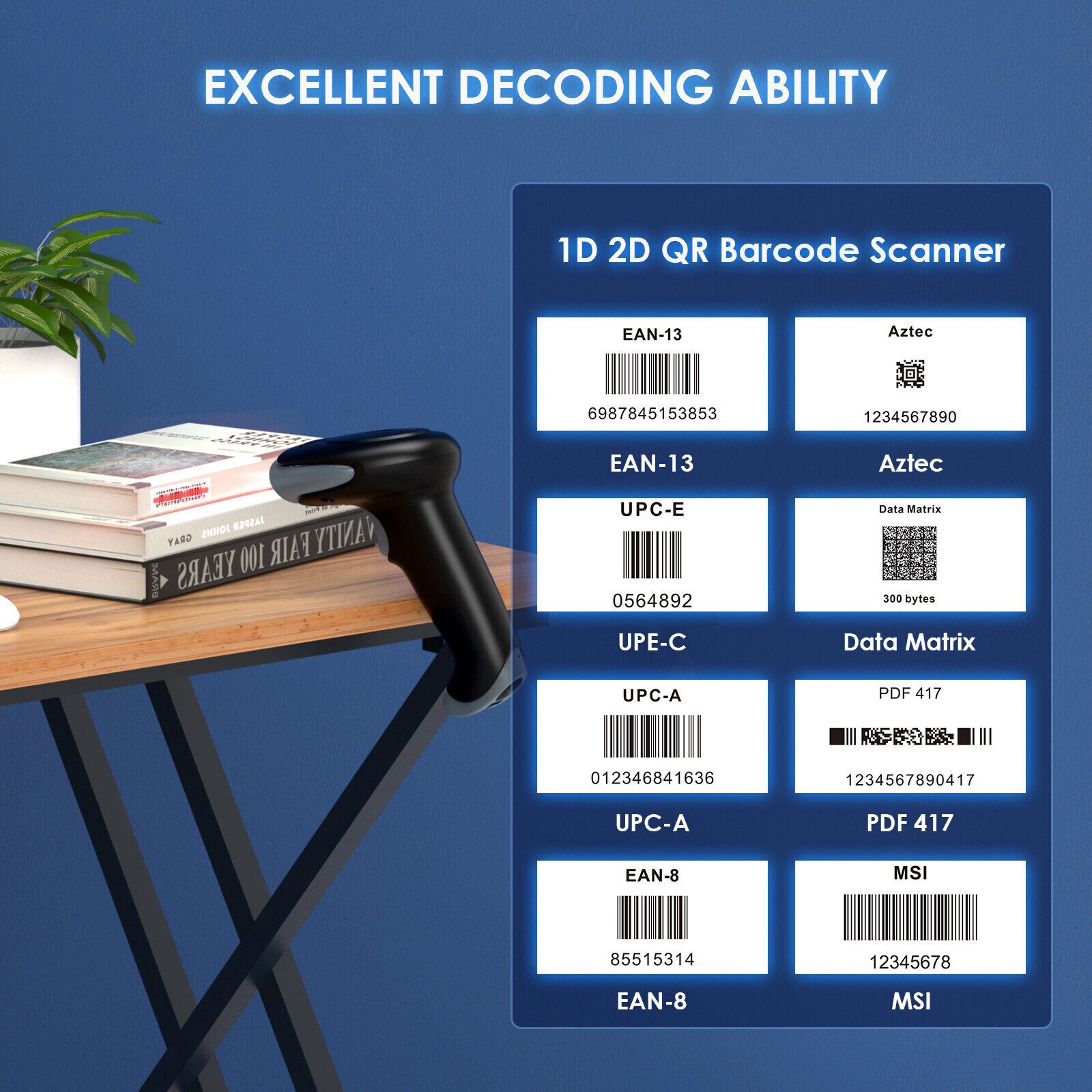 Eyoyo Handheld 1D 2D Wireless Barcode Scanner – With Stand, QR Code ...