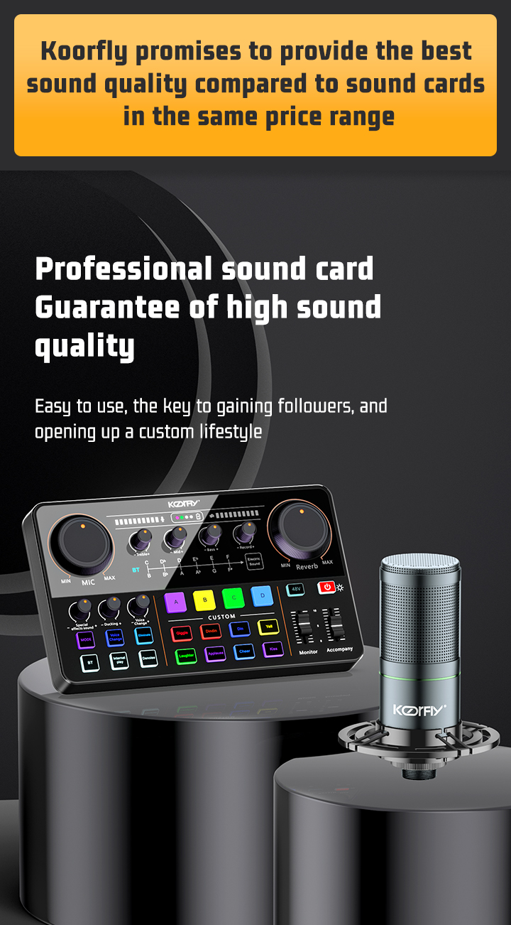 KoorFly KF04 Sound Card 48V Full Set Mixer Noise Cancellation ...