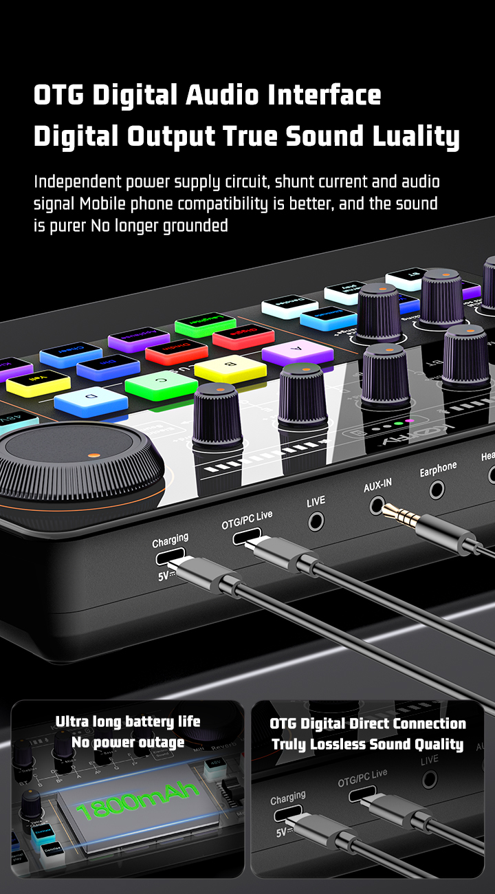 KoorFly KF04 Sound Card 48V Full Set Mixer Noise Cancellation ...