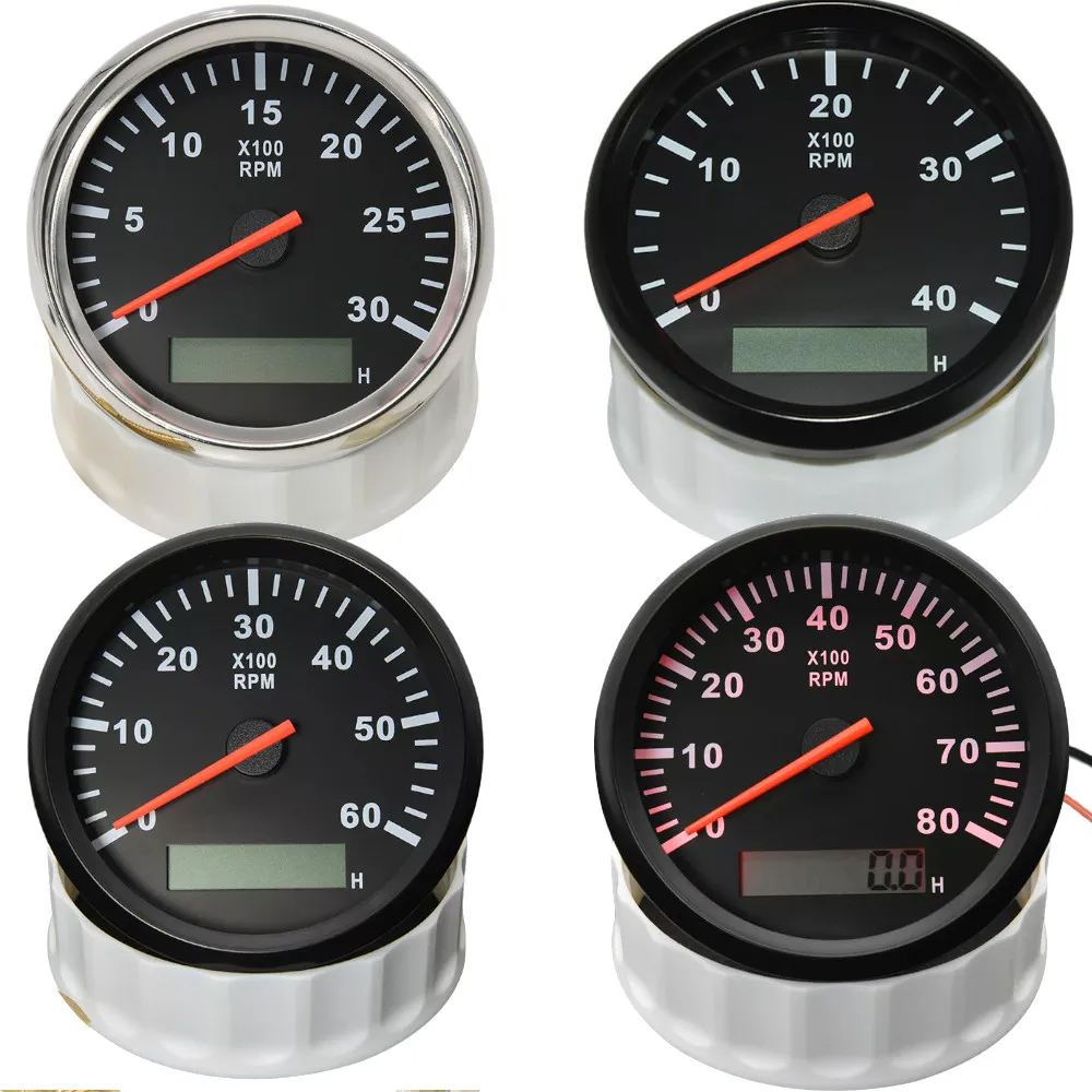 85MM RPM Tachometer Gauge Tach Sensor REV Counter with Hour Meter ...