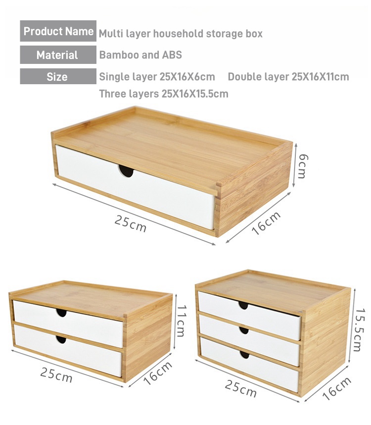 【SG READY STOCK】Bamboo Desktop Multi-Layer Storage Box With Drawer ...