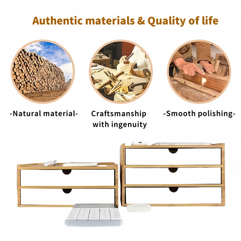 【SG READY STOCK】Bamboo Desktop Multi-Layer Storage Box With Drawer ...