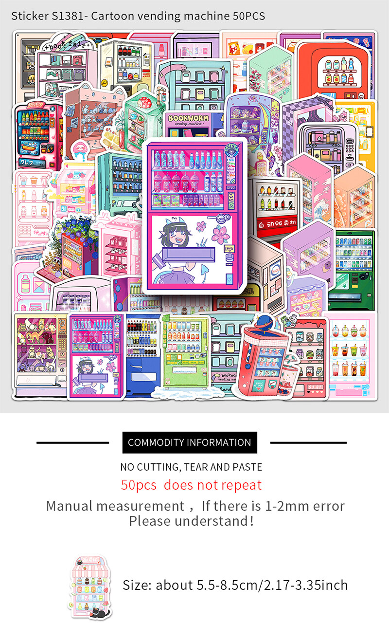 50pcs Cartoon Vending Machine Stickers DIY Phone Laptop Diary Guitar ...