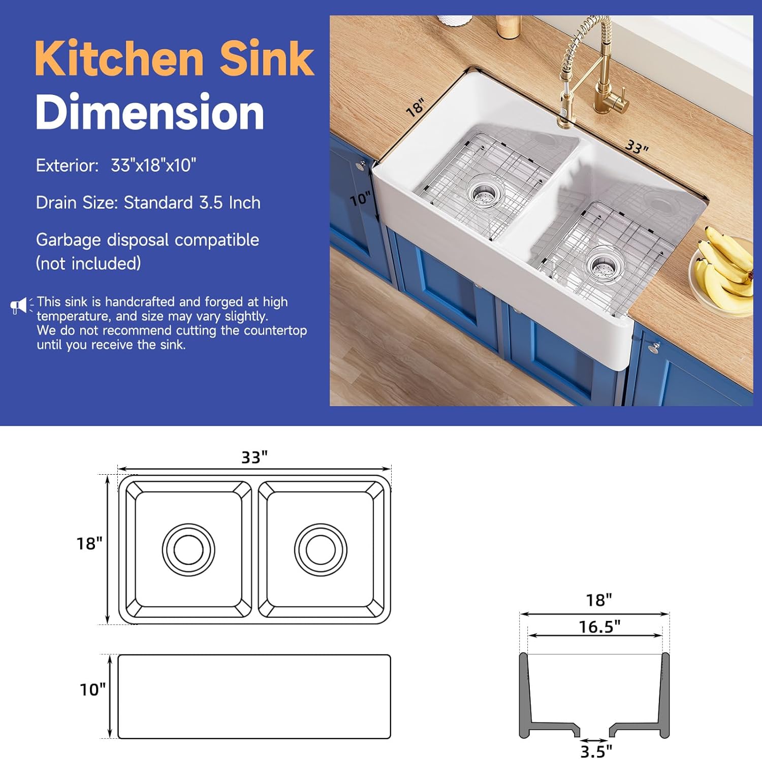 SG STOCKS👉33-Inch Farmhouse Workstation Kitchen Sink, Double Bowl Farm ...