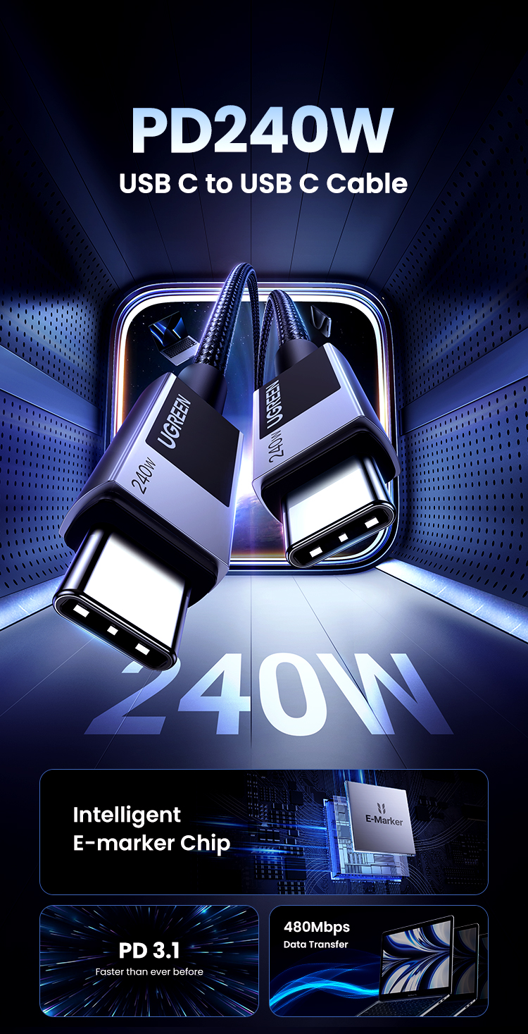 New in Sale Ugreen 240W PD3.1 Type C to Type C 480Mbps USB C Braided ...