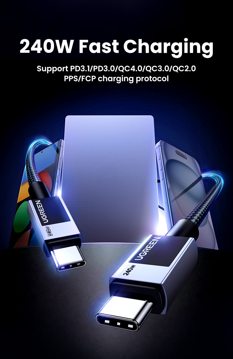 New in Sale Ugreen 240W PD3.1 Type C to Type C 480Mbps USB C Braided Fast Chagring Cable for ...