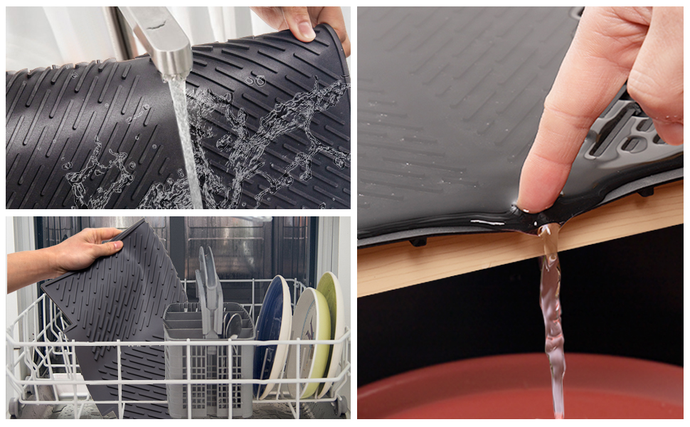 XL Silicone Dish Draining Mat, Eco Friendly Dish Drying Mat Kitchen ...