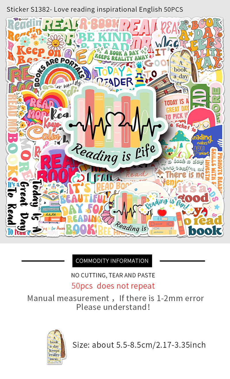50pcs Love Reading Inspirational Quote Sticker Positive Decal for Water ...