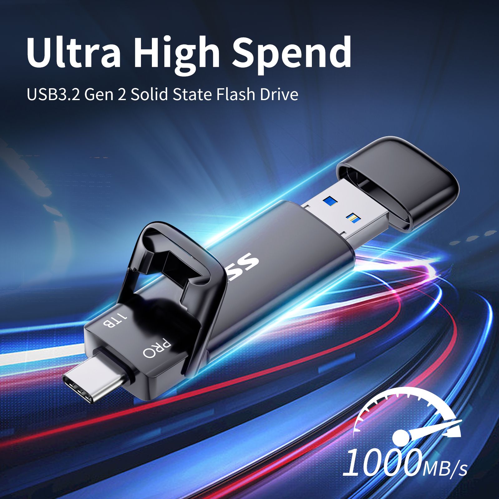 SSK 1000MB/s SD301 PRO Pendrive 2TB USB3.2 Gen2 USB C Thumb Drive 2TB ...