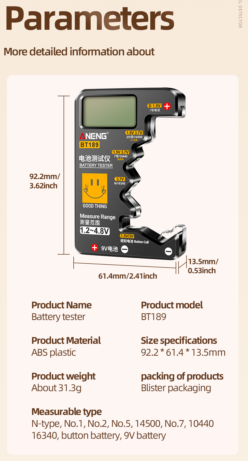 ANENG BT189 Button Cell Battery Tester 9V N D C AA AAA Universal ...