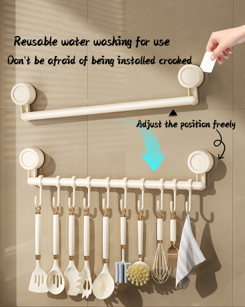 Suction Cup Kitchen Hanging Rack with Hooks No Punching Wall Mounted ...