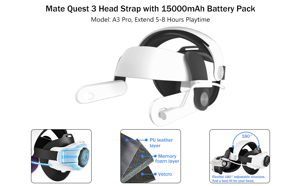 Battery Strap 15000mAh, Compatible with Meta Quest 3/3s, Enhance ...