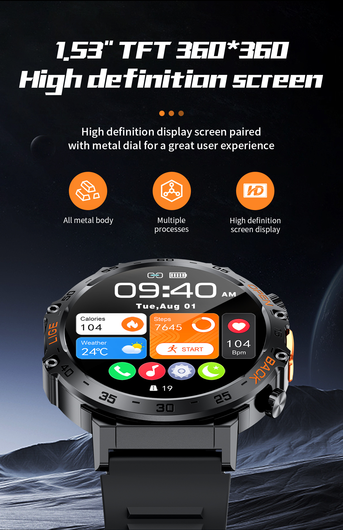 LIGE Smart Watch Original With LED Flashlight Full Touch Sports Fitness ...