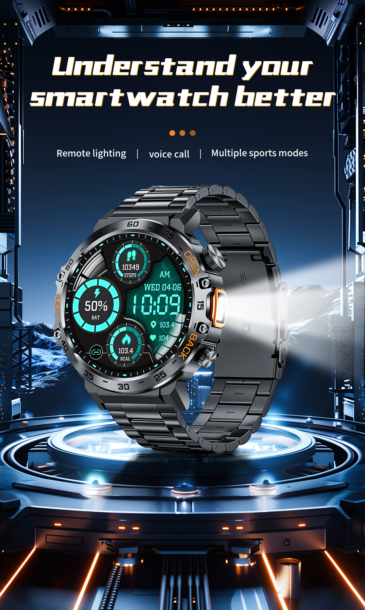 LIGE Smart Watch Original With LED Flashlight Full Touch Sports Fitness ...