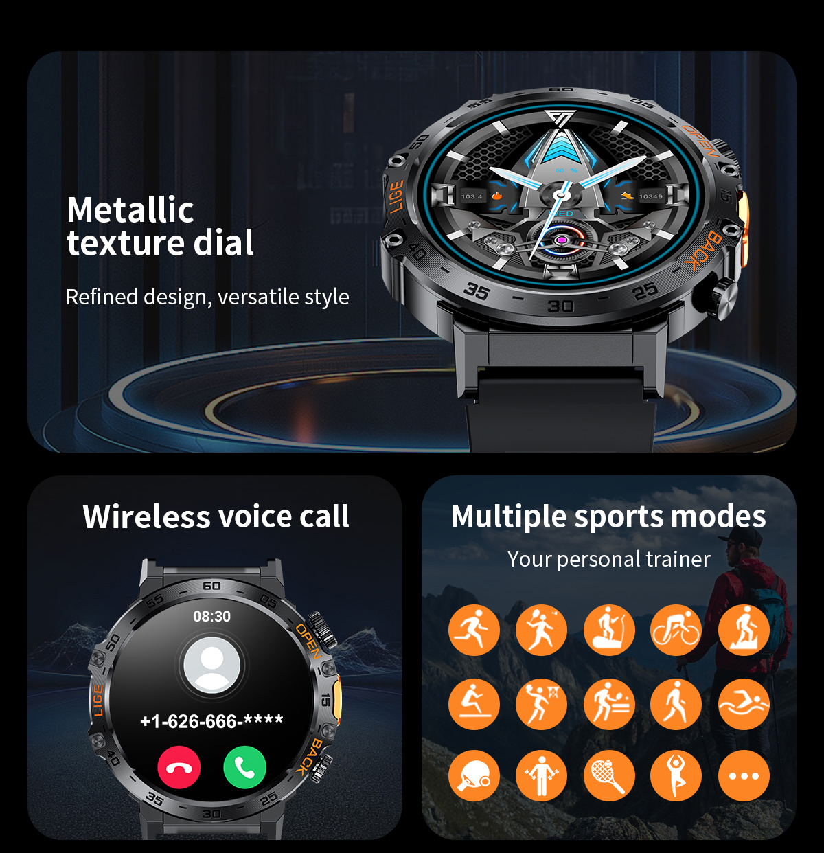LIGE Smart Watch Original With LED Flashlight Full Touch Sports Fitness ...