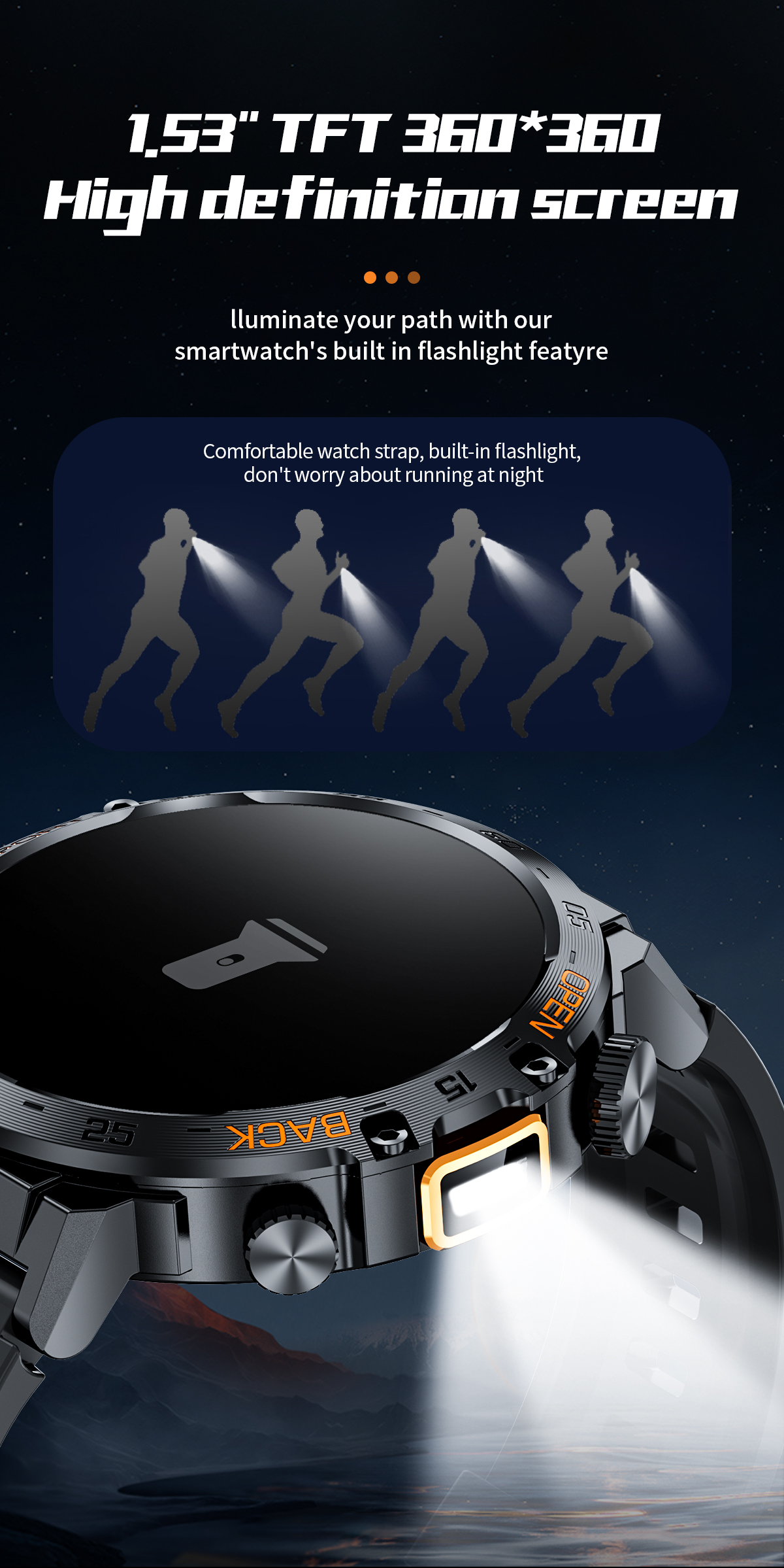 LIGE Smart Watch Original With LED Flashlight Full Touch Sports Fitness ...