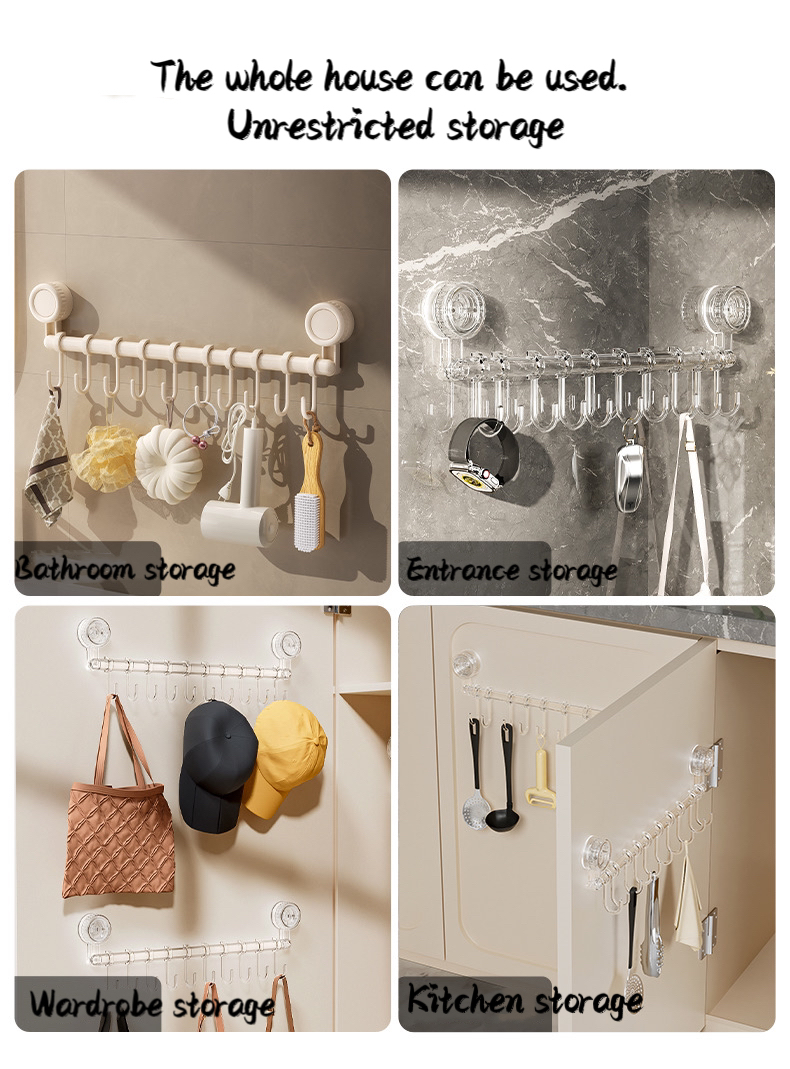 Suction Cup Kitchen Hanging Rack with Hooks No Punching Wall Mounted ...