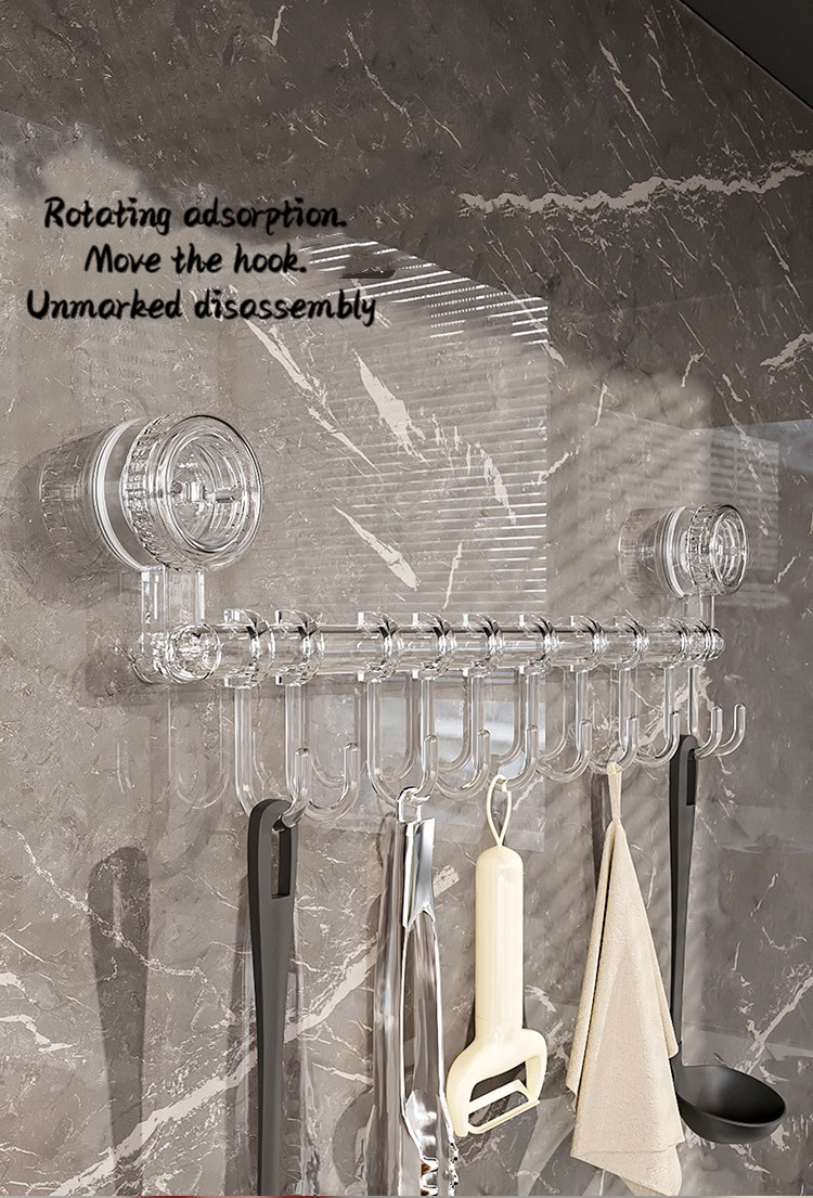 Suction Cup Kitchen Hanging Rack with Hooks No Punching Wall Mounted ...