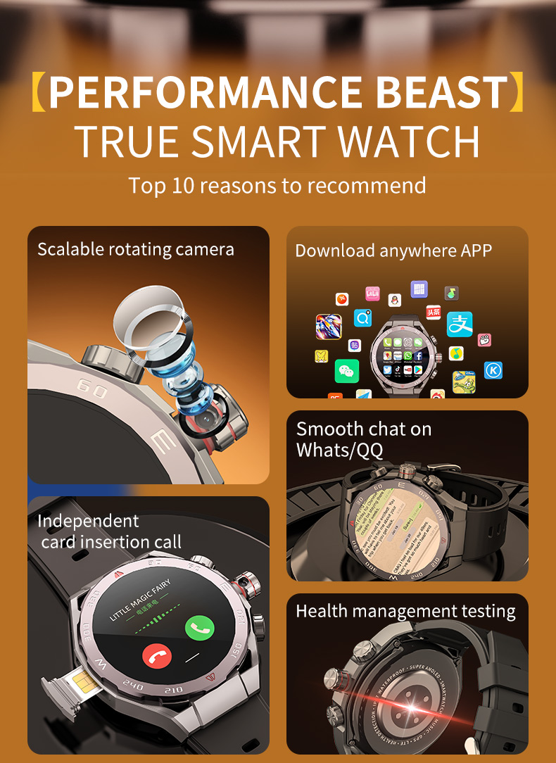 Nano SIM Card SmartWatch 4G LTE with GPS Wifi NFC HD Camera IP67 Heart ...