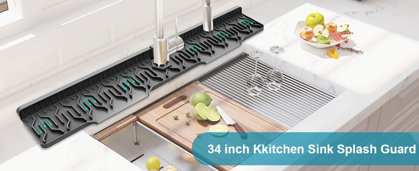 86cm Extra Long Sink Splash Guard, Silicone Draining Mat for Kitchen ...